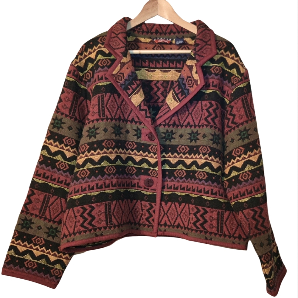 Vintage Agazy South Western Aztec Boho Collared Cotto… - Gem